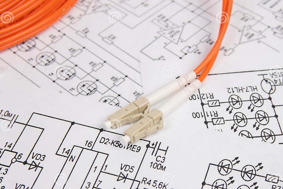 Fiber Optic Patch Cord Cable on Electrical Engineering Drawings Stock ...