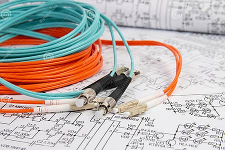 Fiber Optic Patch Cord Cable on Electrical Engineering Drawings Stock ...