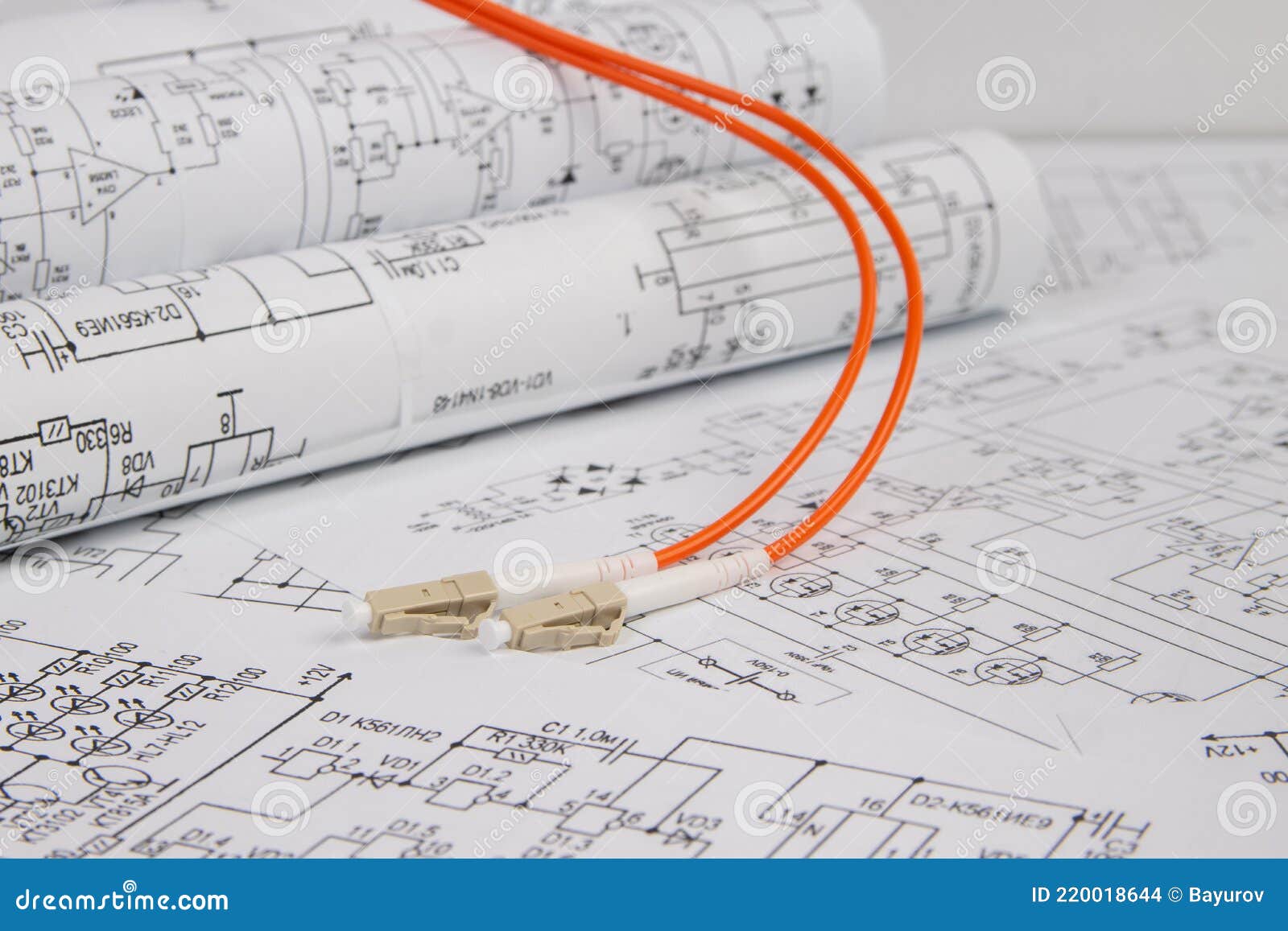 Fiber Optic Patch Cord Cable on Electrical Engineering Drawings Stock ...