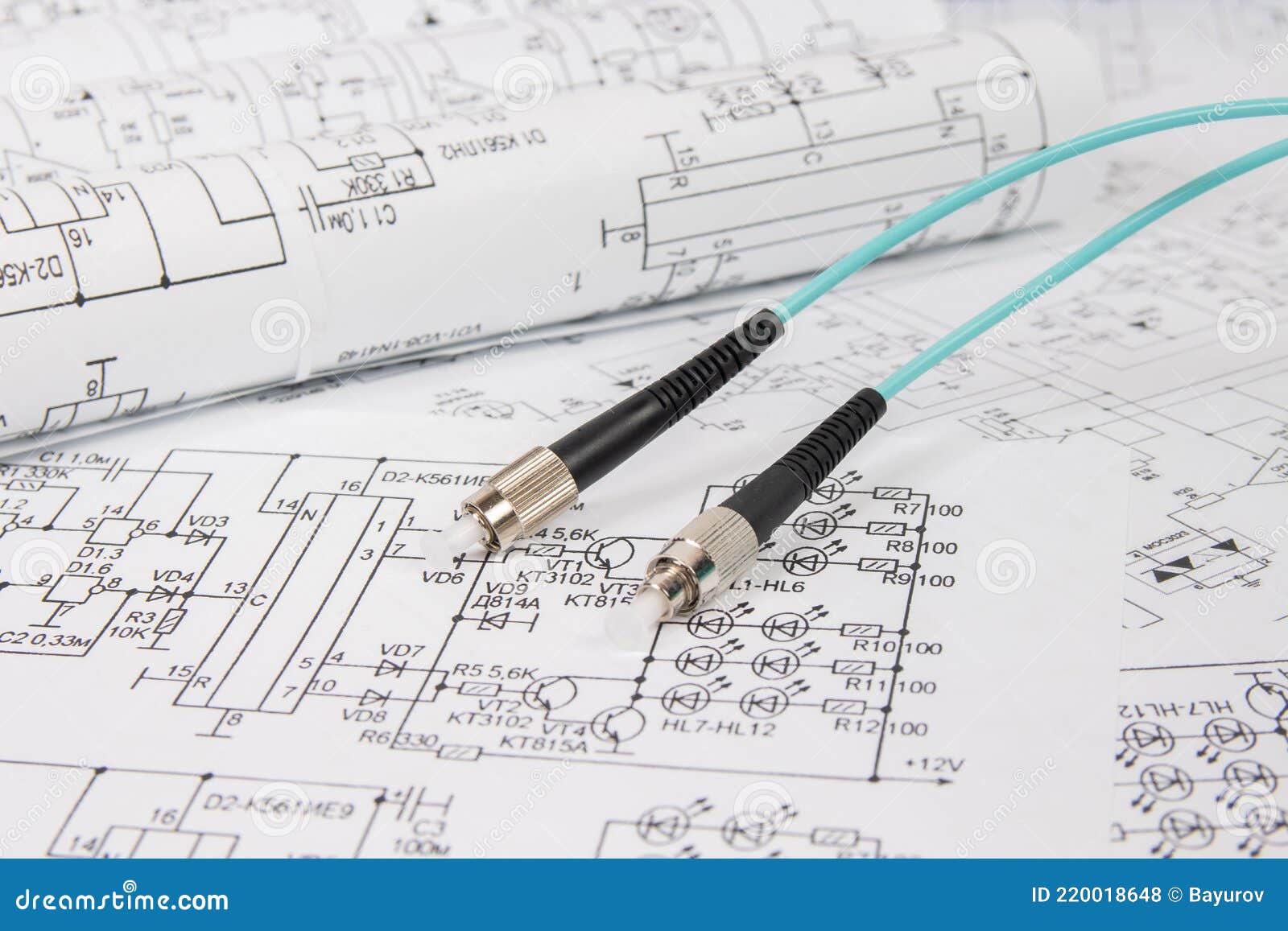 Fiber Optic Patch Cord Cable on Electrical Engineering Drawings Stock ...
