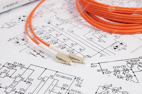 Fiber Optic Patch Cord Cable on Electrical Engineering Drawings Stock ...
