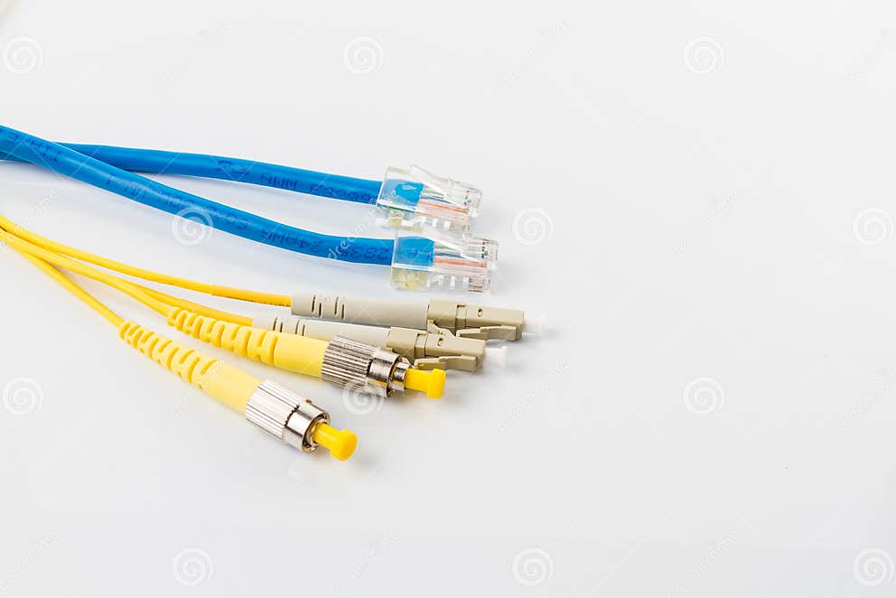 Fiber Optic Patchcord Head and UTP LAN Cable Head Stock Image - Image ...