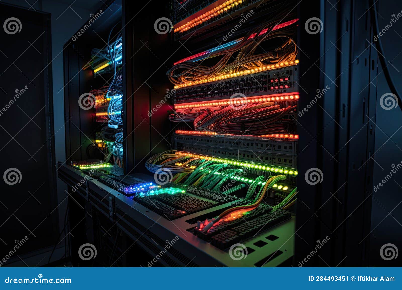 Fiber Optic With Servers In A Technology Data Center. 3d Render ...