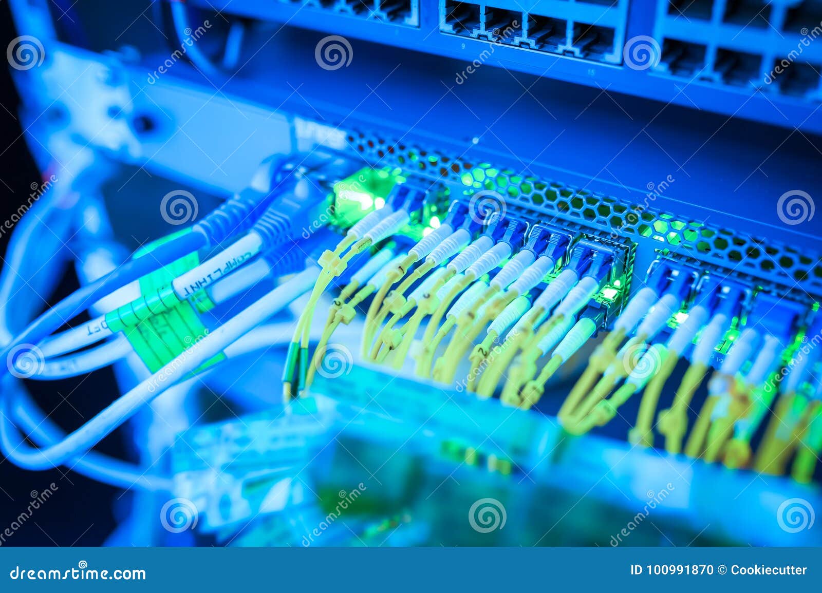 Fiber Optic with Servers in a Technology Data Center Stock Photo ...