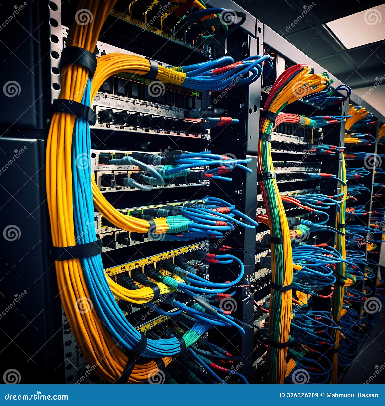 Fiber Optic Network Hub and Patch Cables Stock Illustration ...