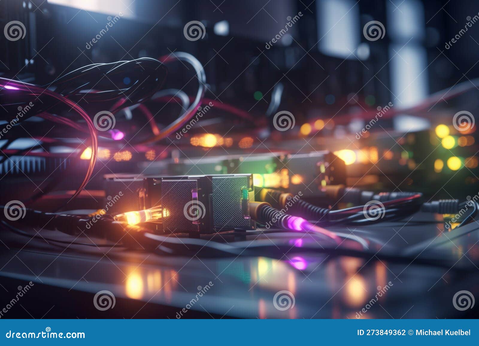Fiber Optic Wires with LED Lights in Server Rack Stock Illustration ...