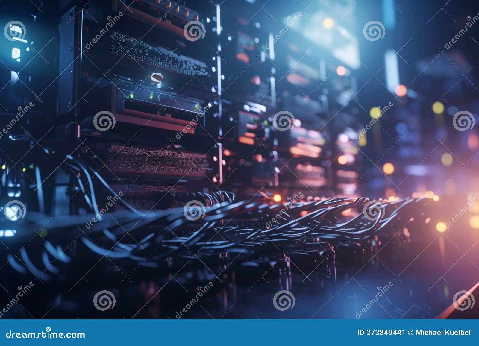 Fiber Optic Wires with LED Lights in Server Rack Stock Illustration ...