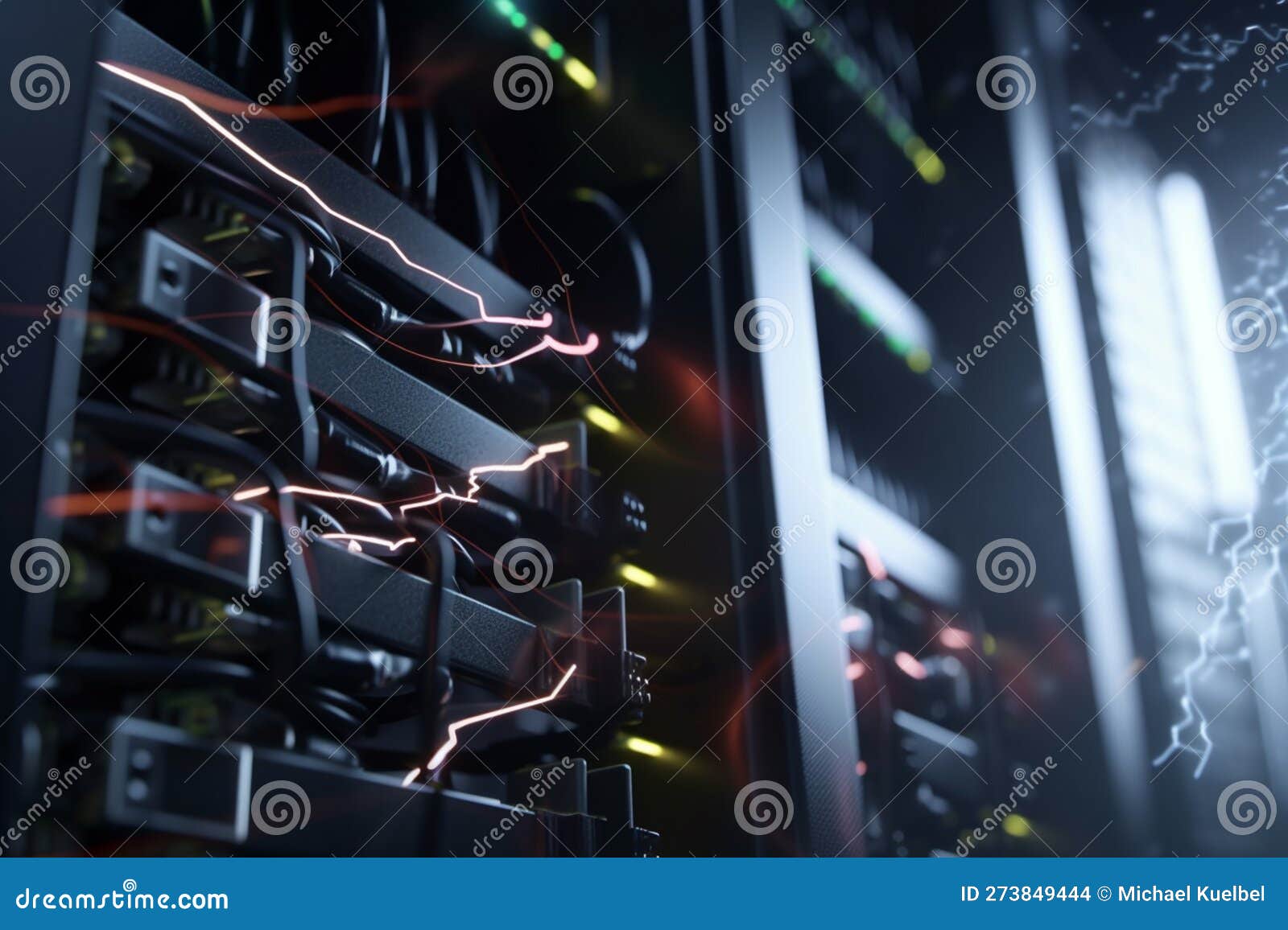 Fiber Optic Wires with LED Lights in Server Rack Stock Illustration ...