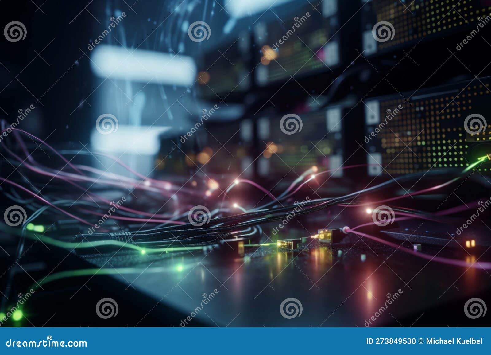 Fiber Optic Wires with LED Lights in Server Rack Stock Illustration ...