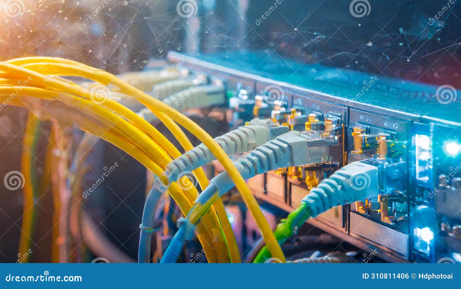 Fiber Optical Cables Connected To an Optic Ports and Network Cables ...