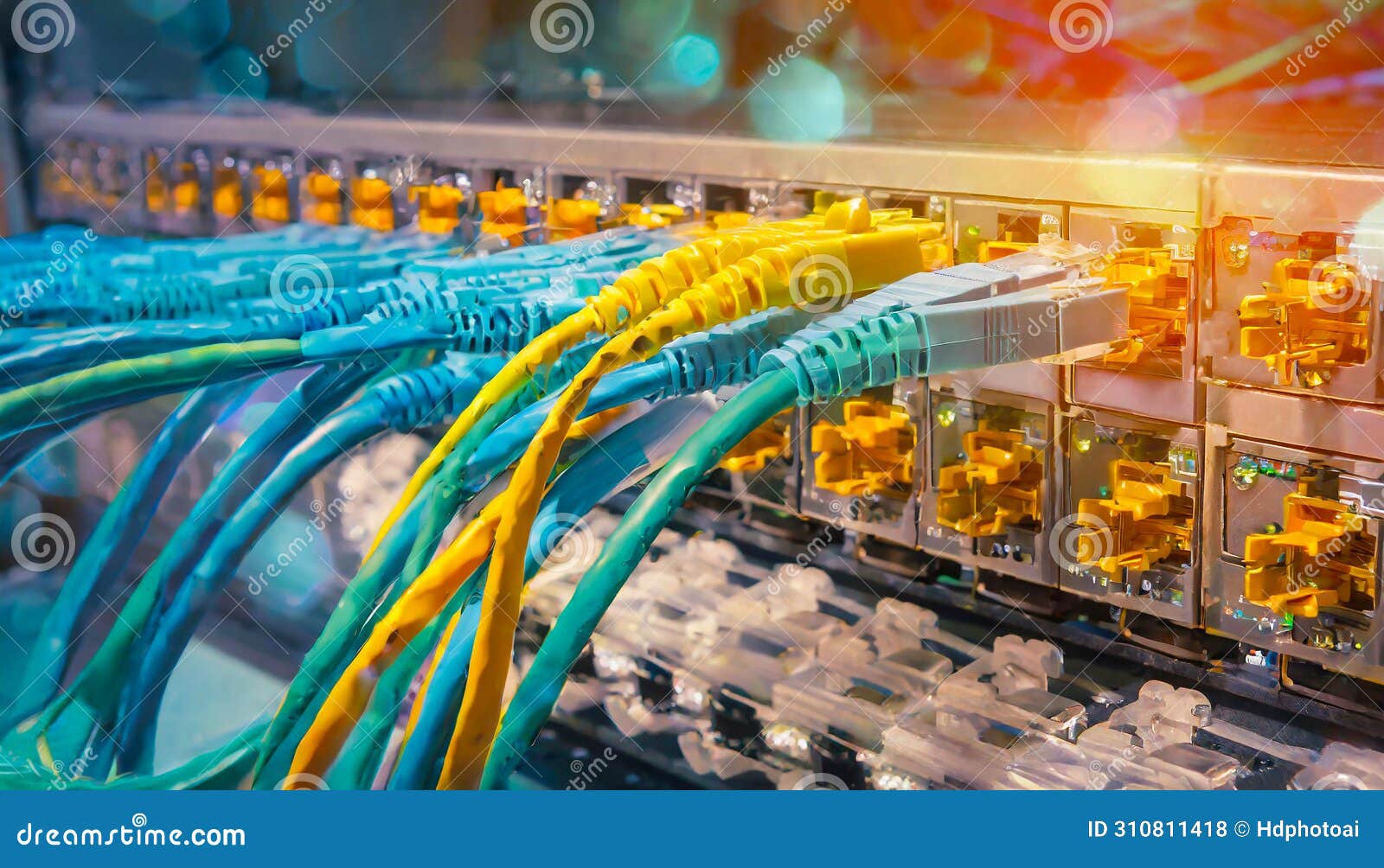 Fiber Optical Cables Connected To an Optic Ports and Network Cables ...