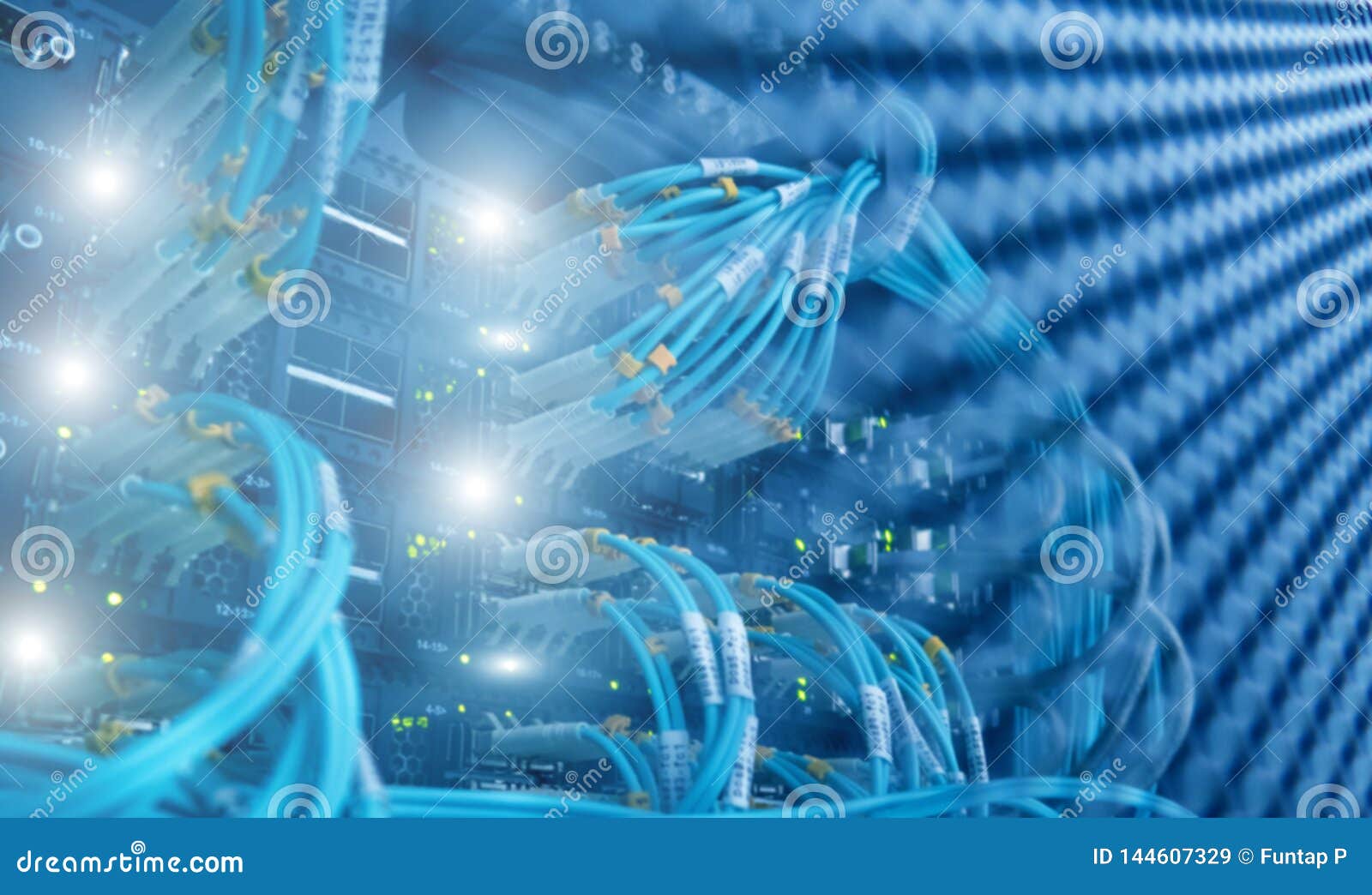 Fiber Optical Connector Interface. Blurred Technology Background Blue ...