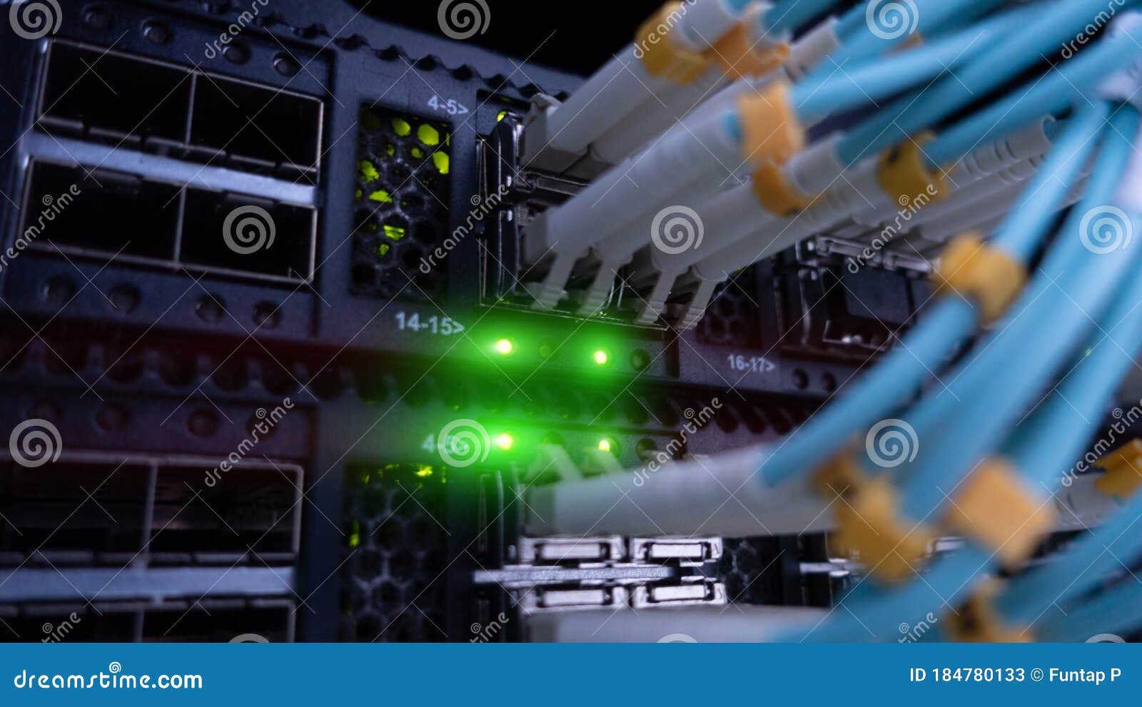 Network Optic Fiber Cables and Switch Close-up Stock Image - Image of ...