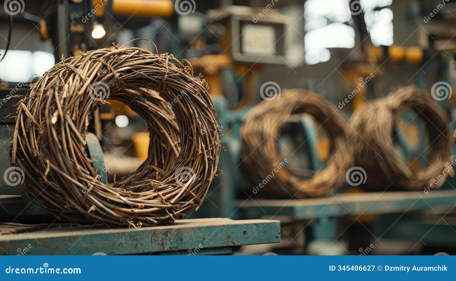 Fiberglass Roving Woven within a Softly Lit Workshop Fiberglass Spools ...