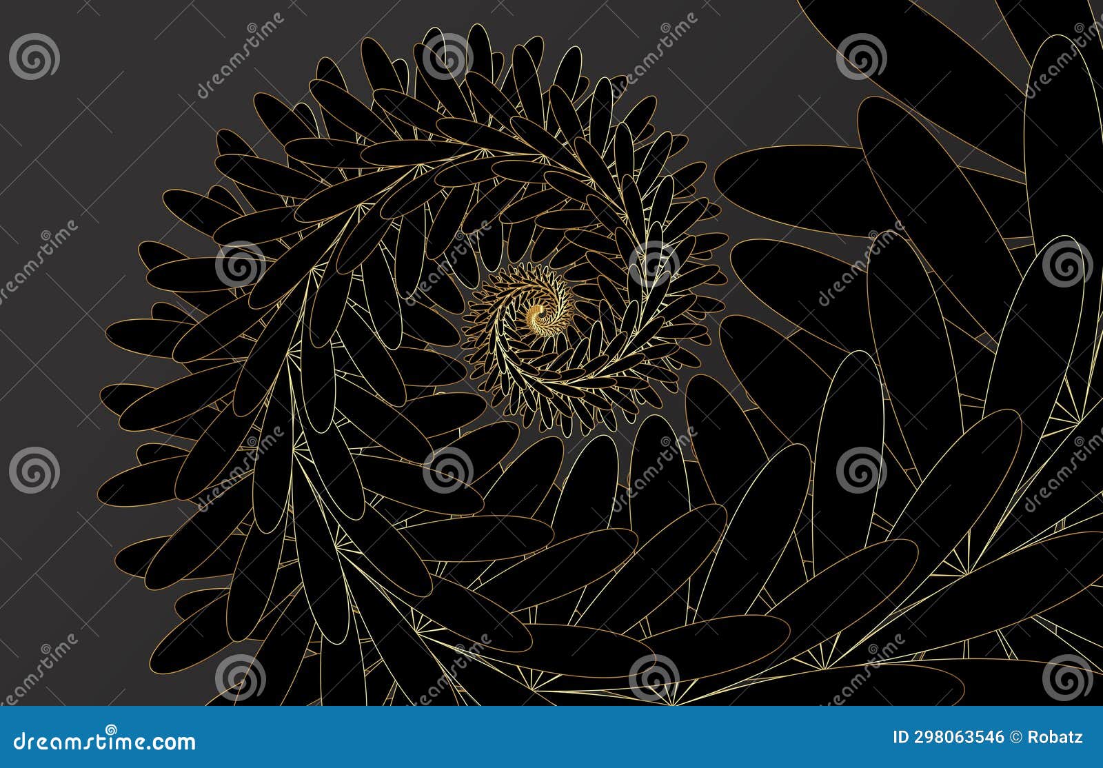 Fibonacci Spiral Background Abstract Black And Gold Nautilus Fibonacci
