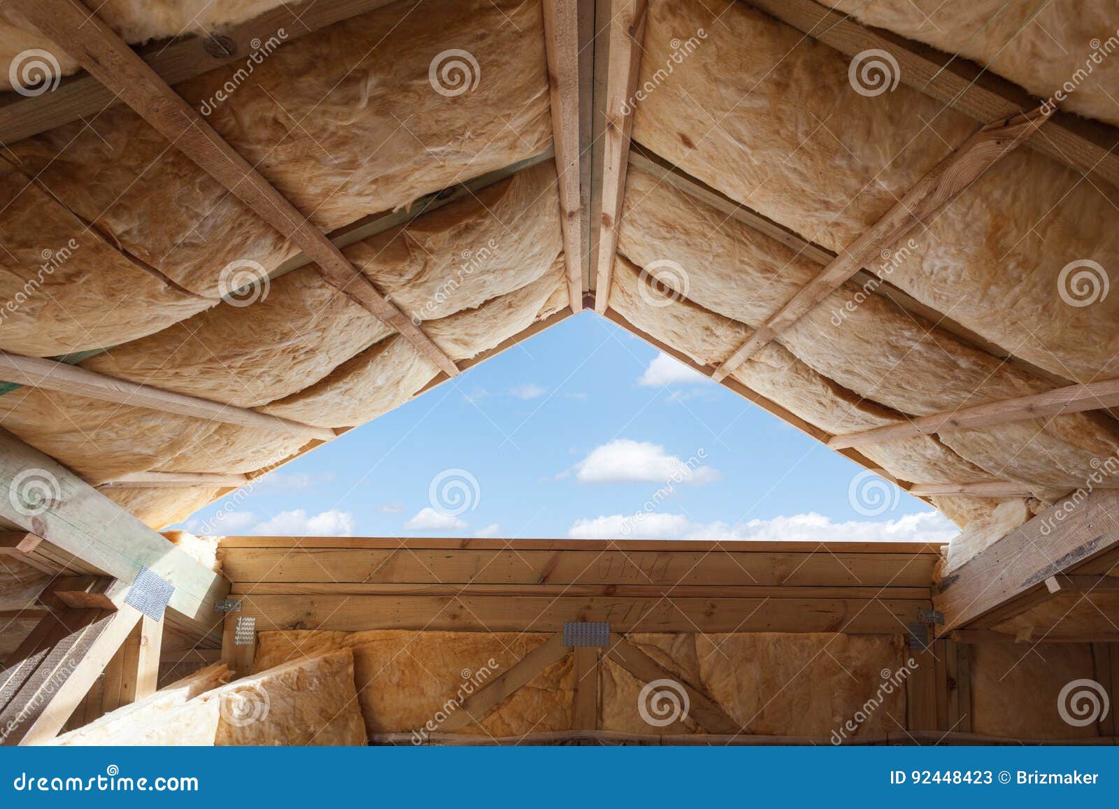 Fibreglass Insulation Installed in the Sloping Ceiling of a New Frame ...