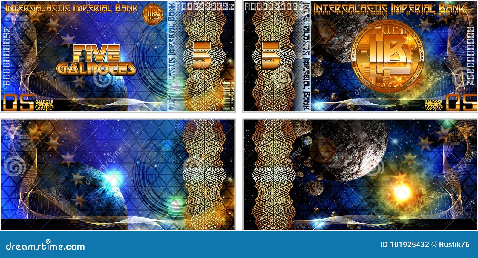 Fictional Banknotes of the Intergalactic Imperial Bank. and Also Blank ...