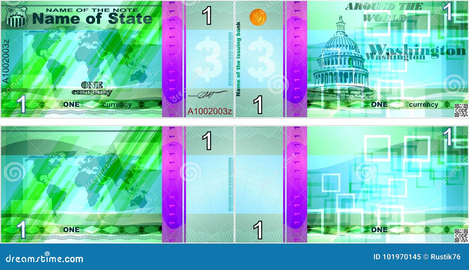 Fictional Banknotes on the Theme `Around the World`. Blank Forms for ...