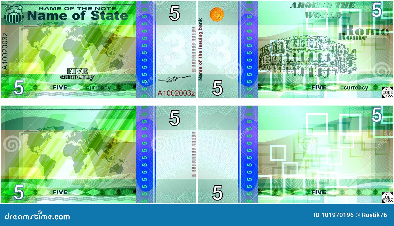 Fictional Banknotes on the Theme `Around the World`. Blank Forms for ...