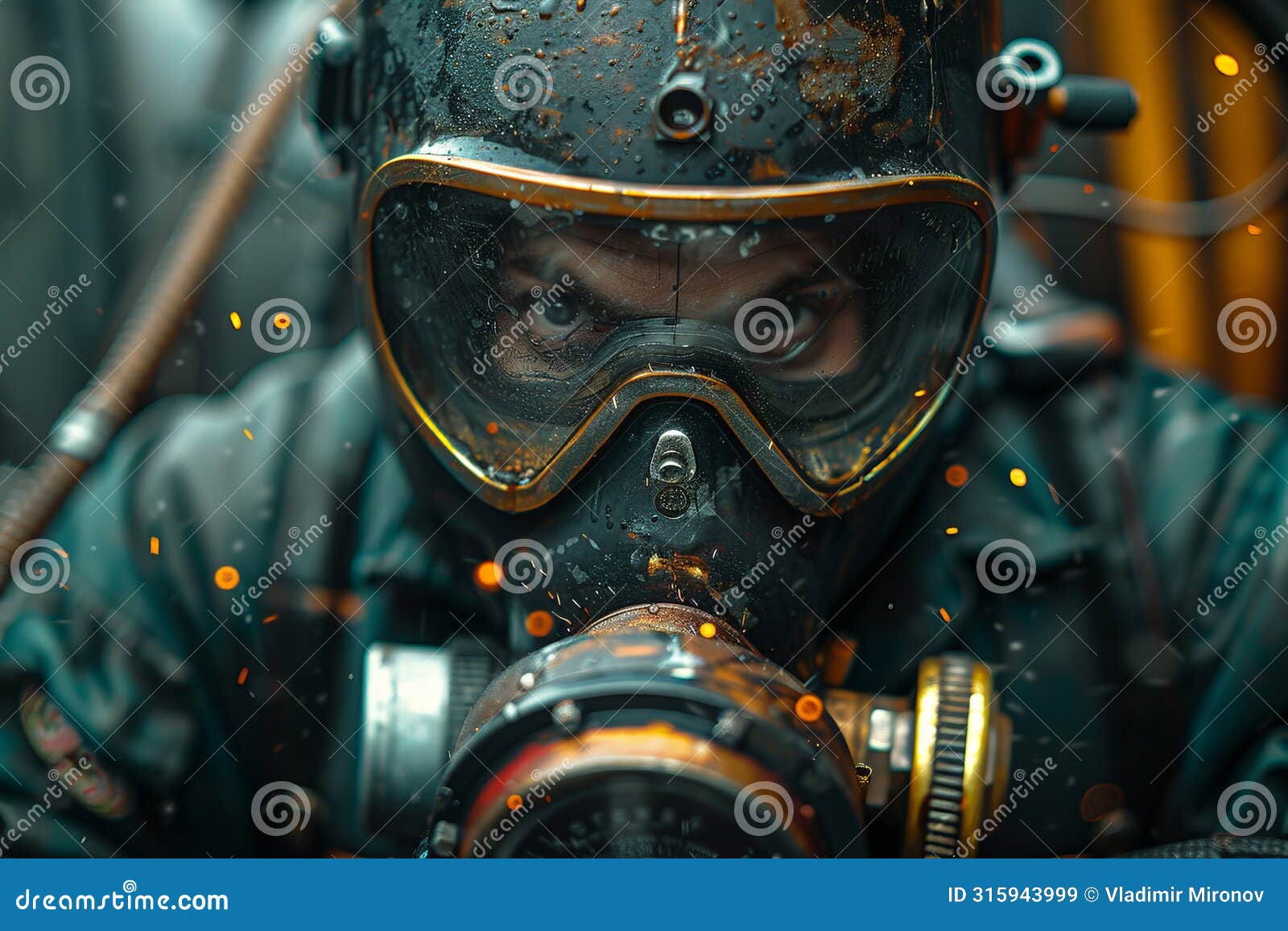 Fictional Character in Gas Mask and Goggles Staring at Camera Stock ...