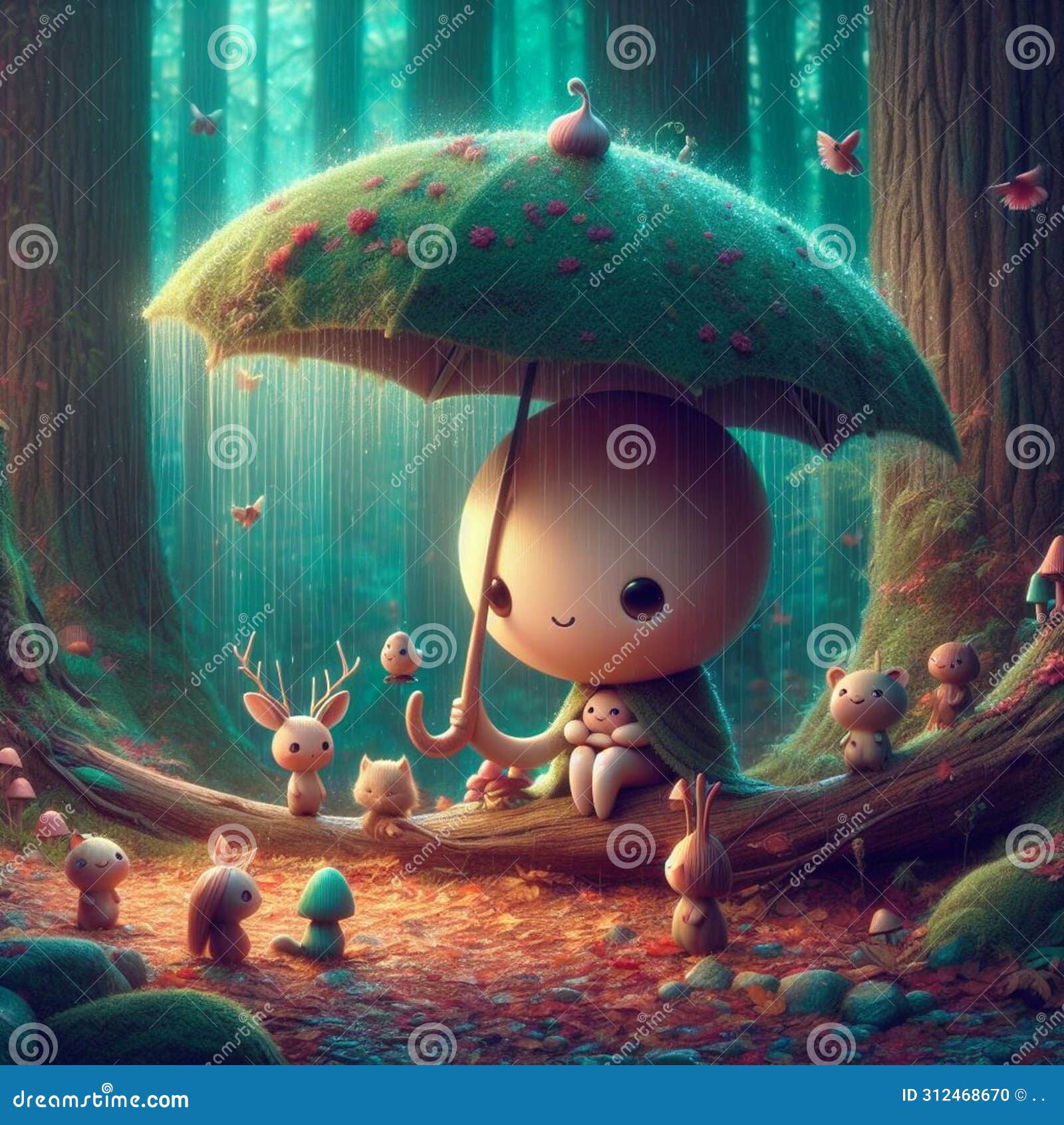 Fictional Characters Enjoying the Rain. Stock Illustration ...