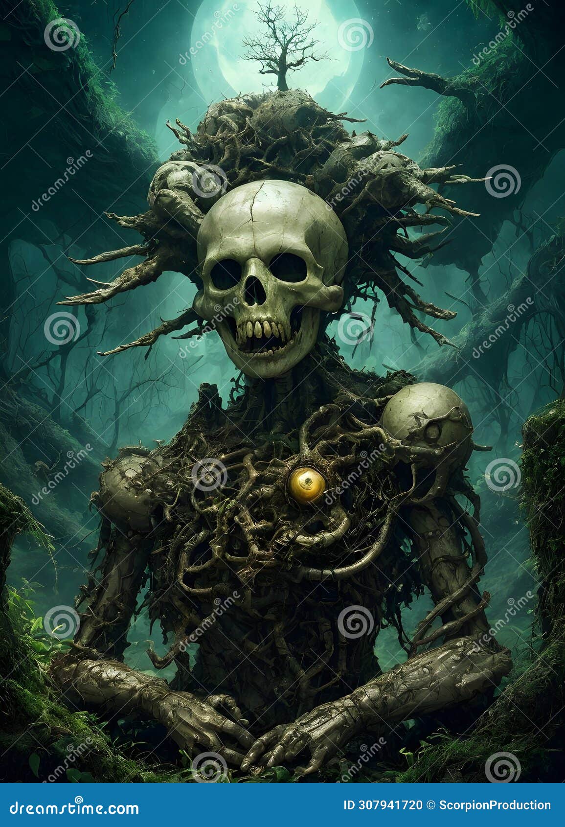 A Fictional Characters Skull, with a Tree Growing from Its Jaw Stock ...