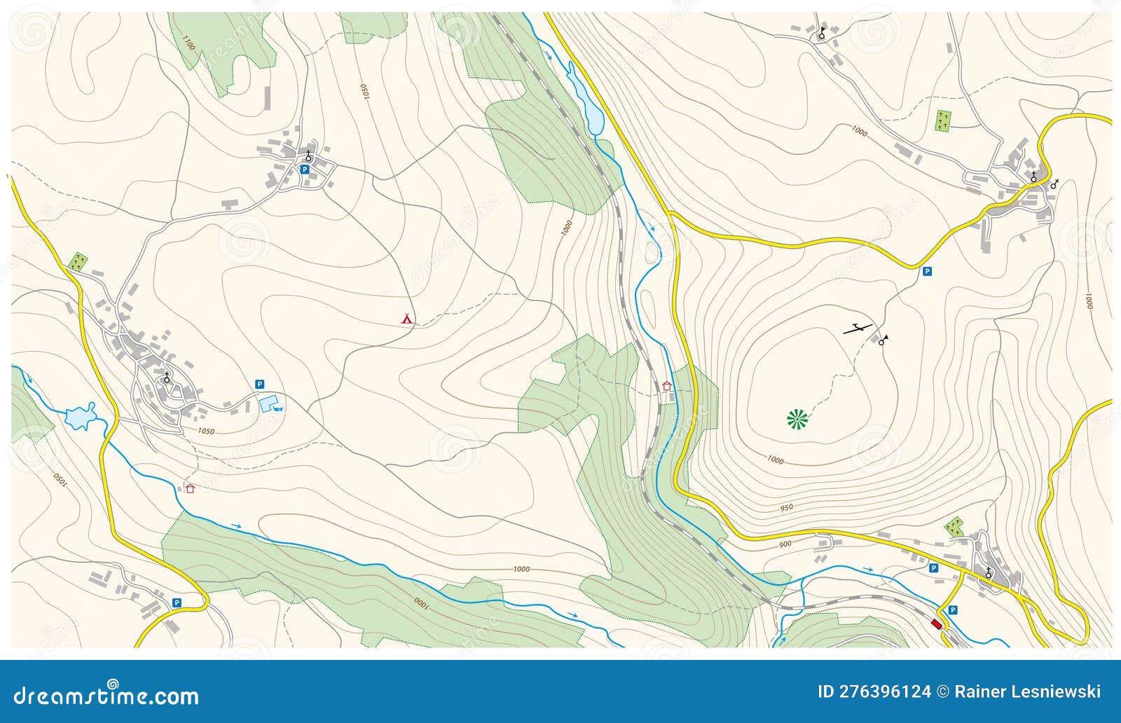 Detailed Topographic Map With Contour Lines Of A Mountain Cartoon ...