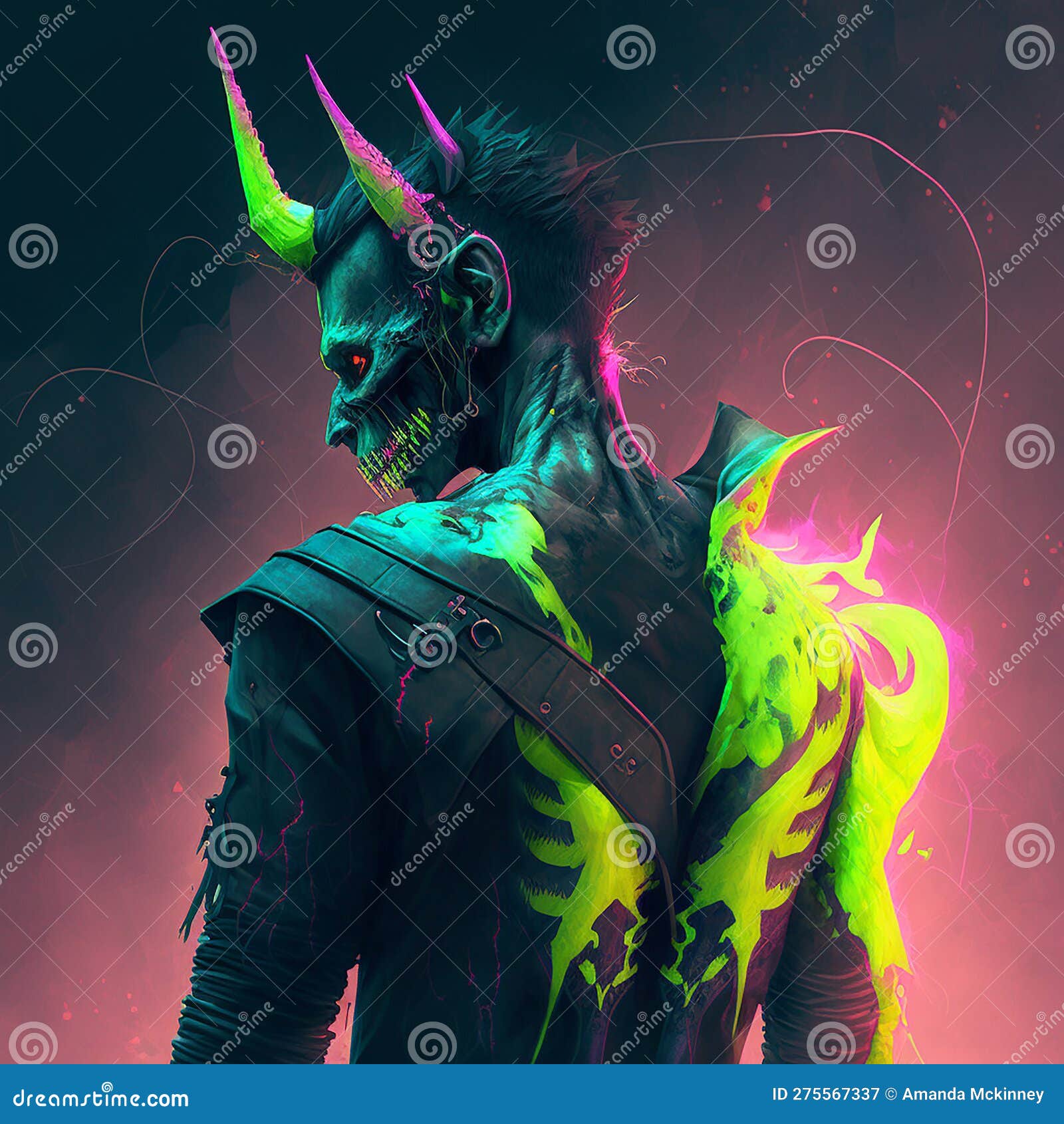 Devil Creature in Abstract Neon Paint Splash. Ai Generated. Stock ...