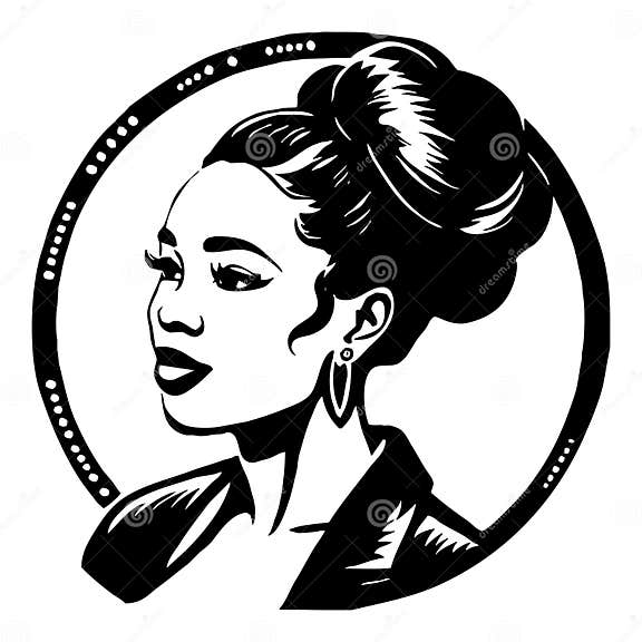 Fictional Female Character Black And White Illustration Logo Design For Use In Graphics Stock