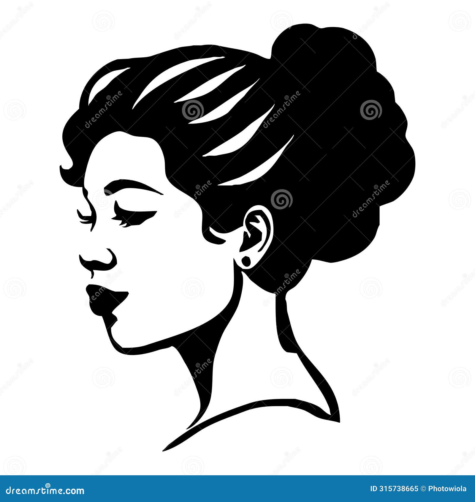 Fictional Female Character Black And White Illustration Logo Design For Use In Graphics Stock