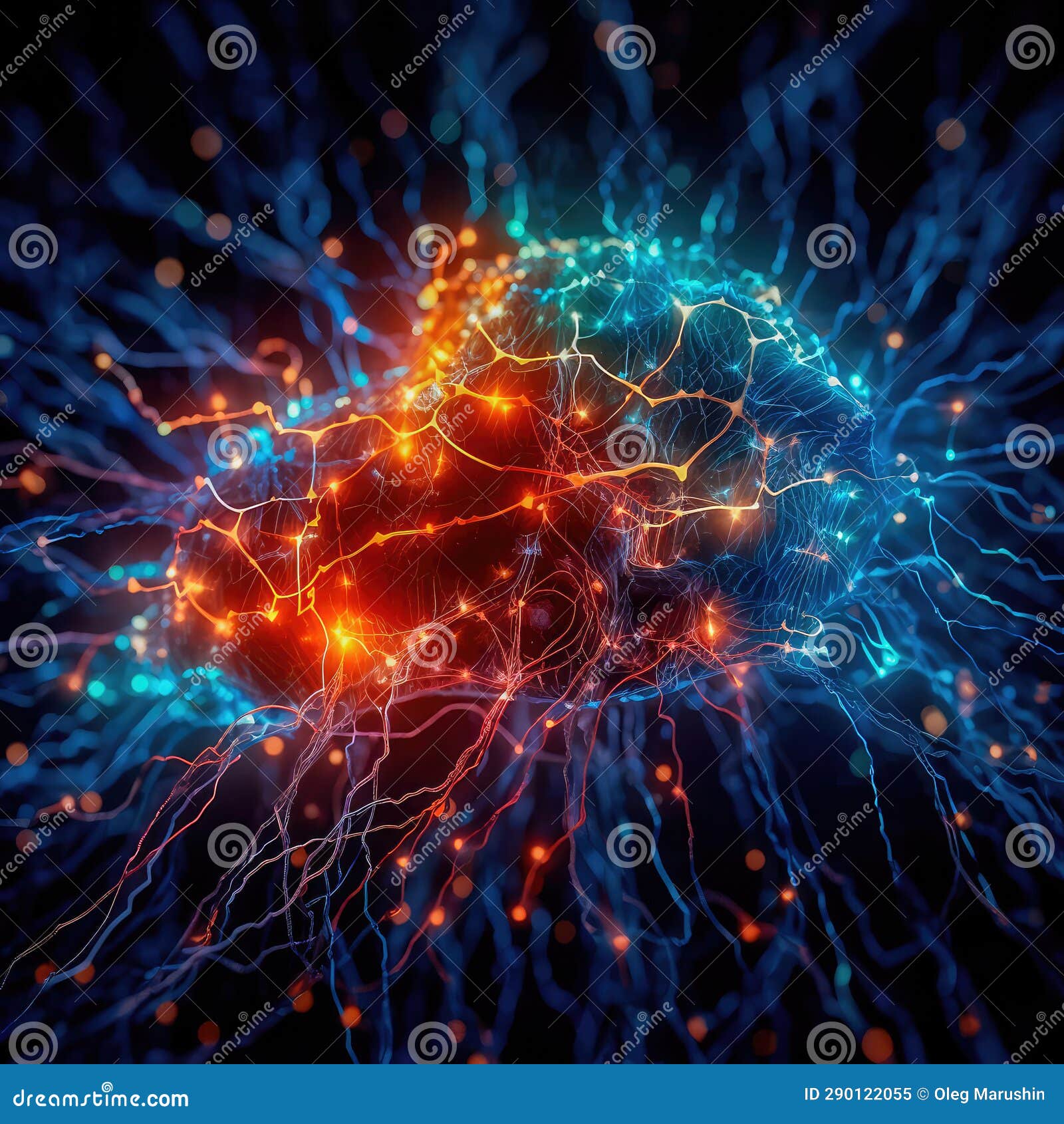 Fictional Glowing Brain Background with a Network of Neural Connections ...