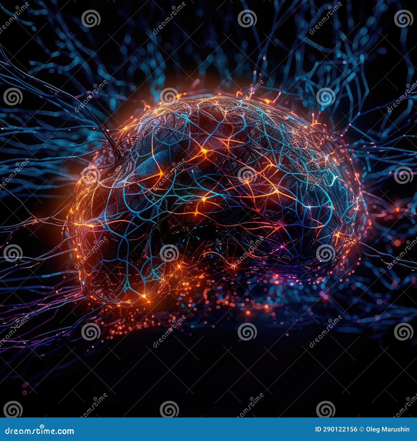 Fictional Glowing Brain Background with a Network of Neural Connections ...