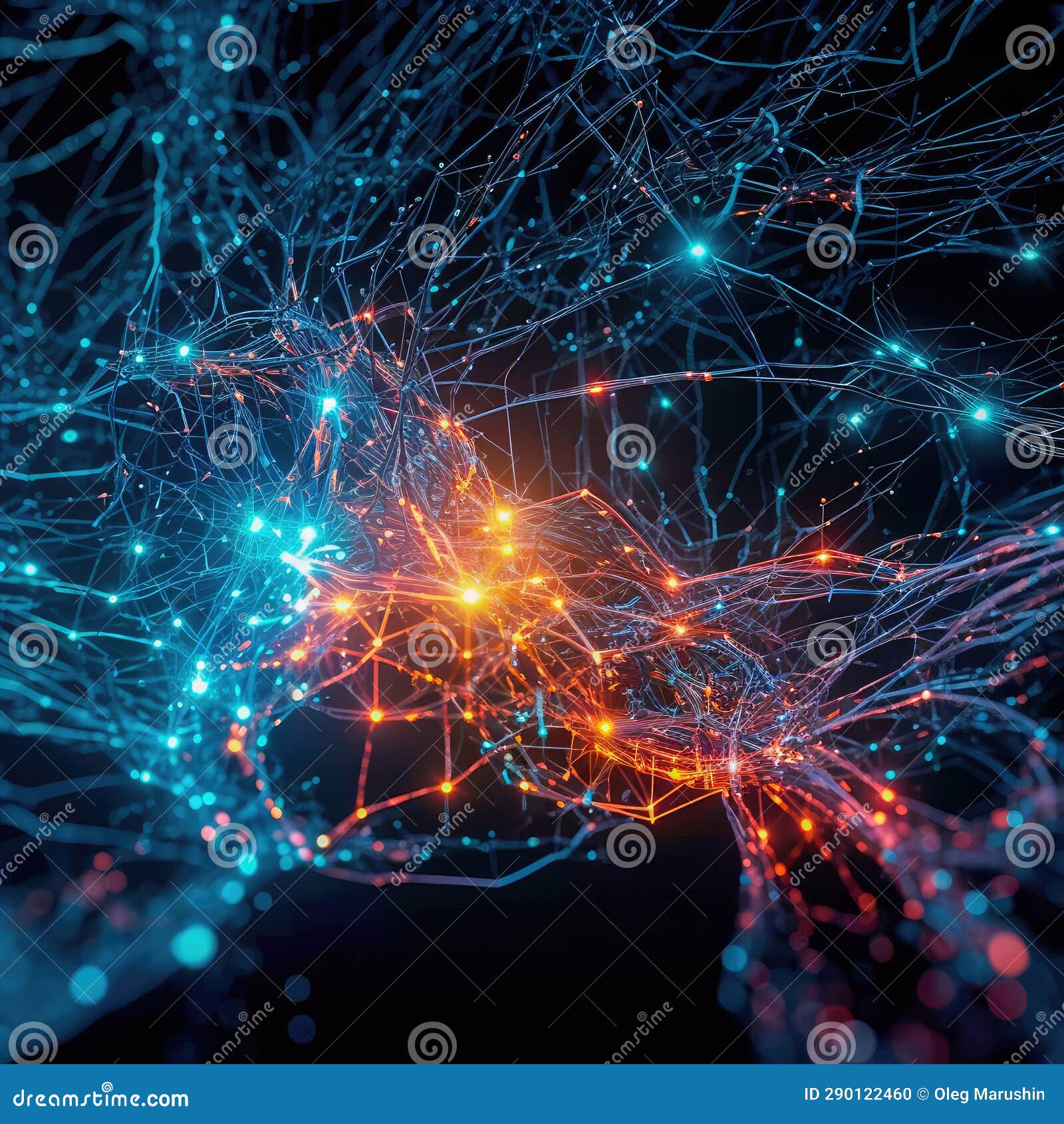 Fictional Glowing Brain Background with a Network of Neural Connections ...