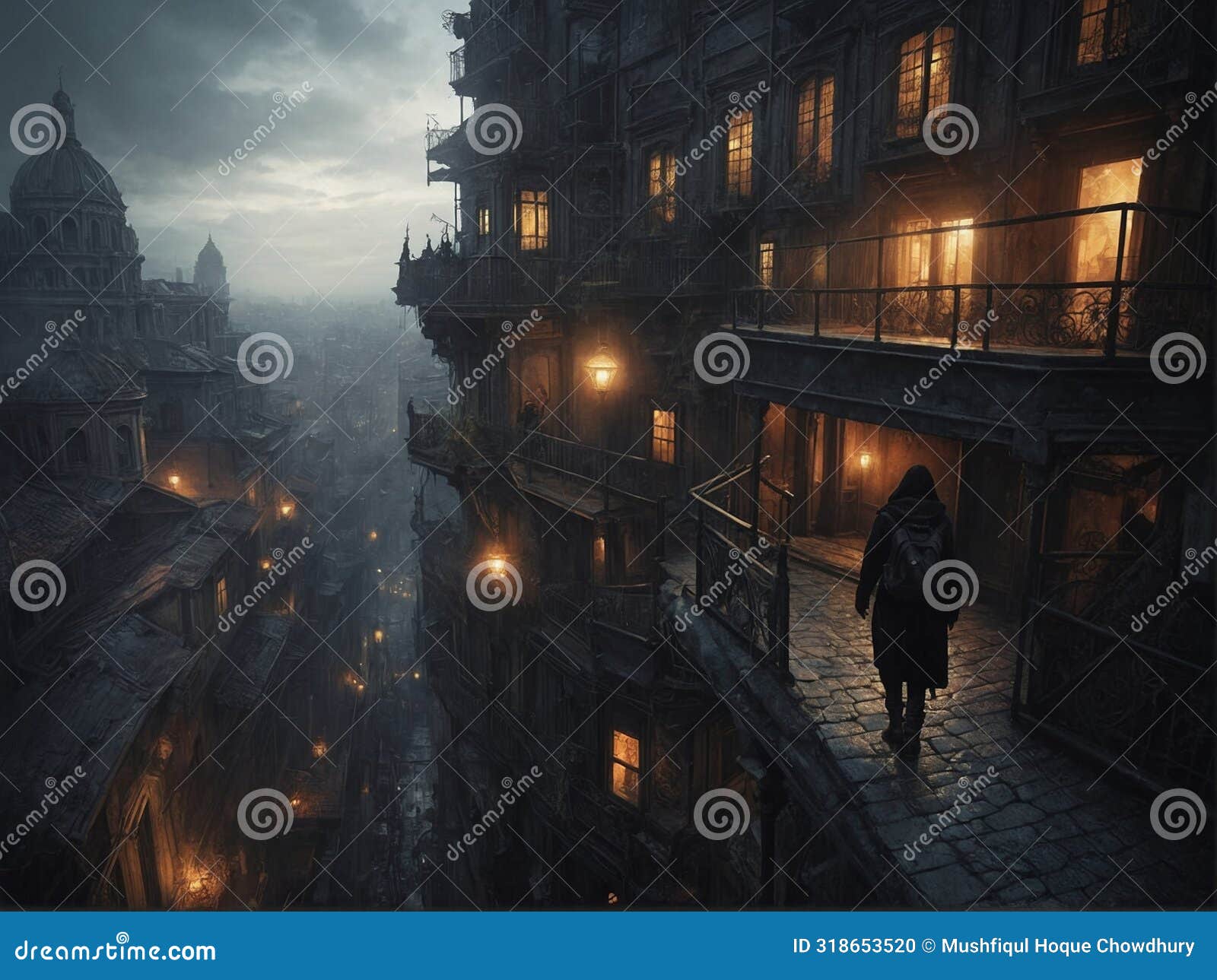 Fictional Magical City with Fire Lights Ancient Style Stock ...
