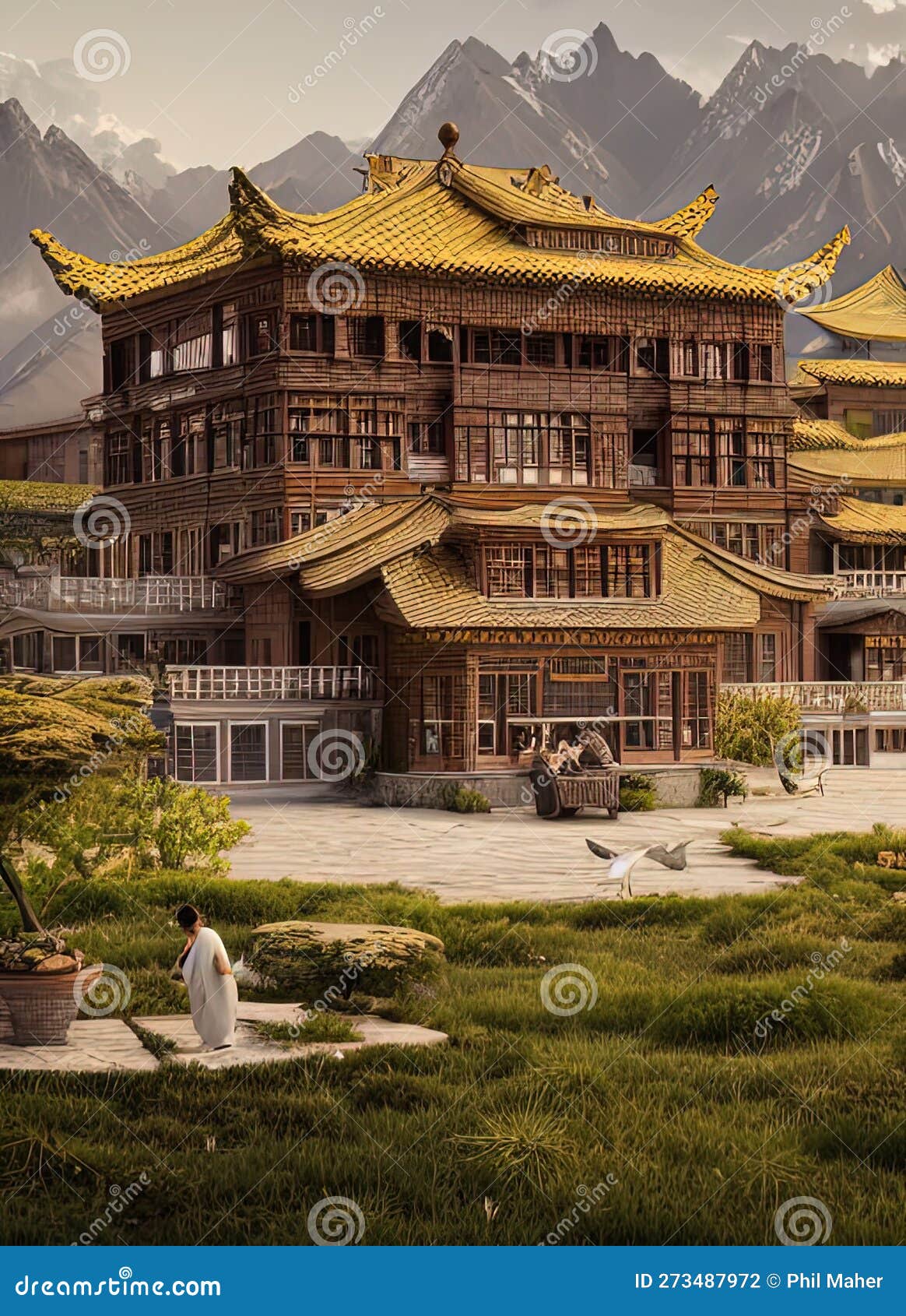 Fictional Mansion in Golmud, Qinghai, China. Stock Illustration ...