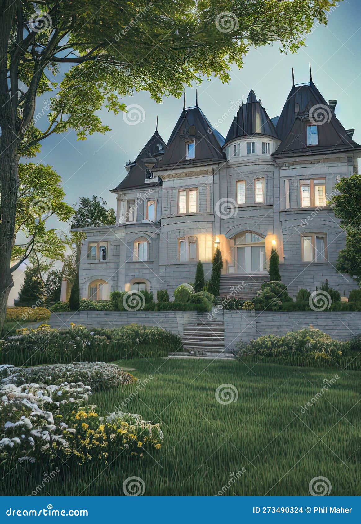 Fictional Mansion in Laval, Quebec, Canada. Stock Illustration ...