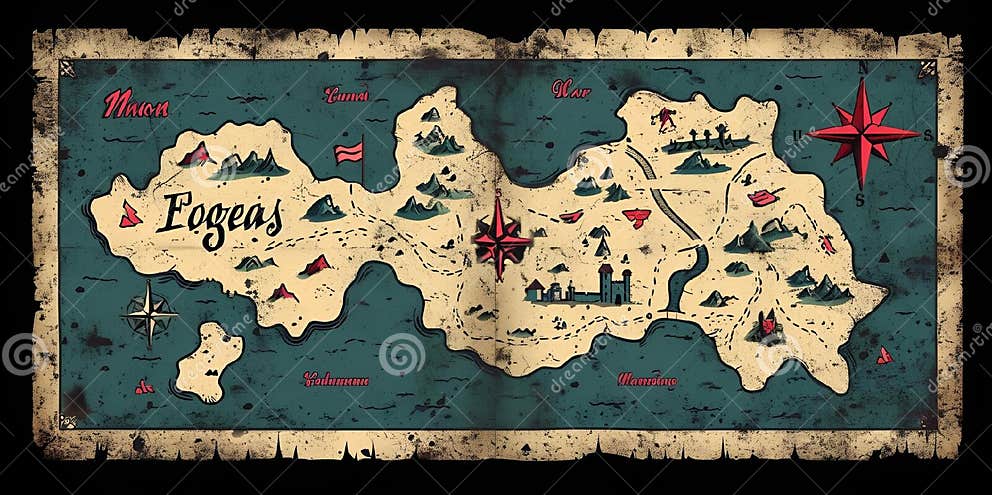 Fictional Map of a Non-existing World, AI-generated. Stock Illustration ...