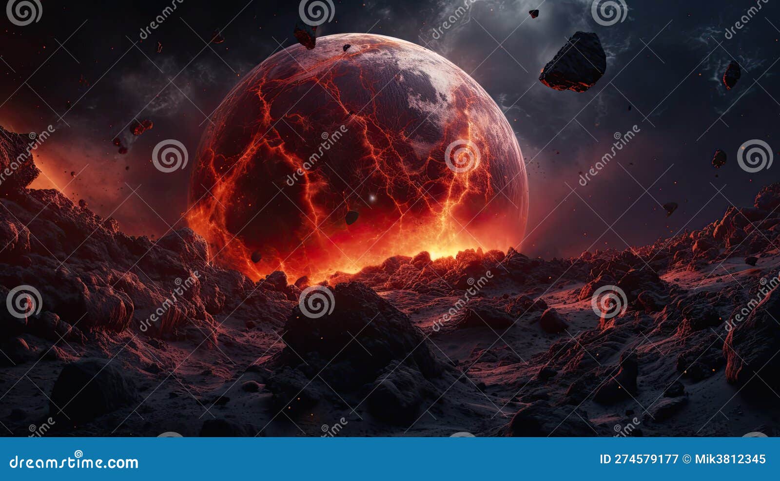Fictional Planet Sun Rise In Dark Background With Stars. Front View Of ...