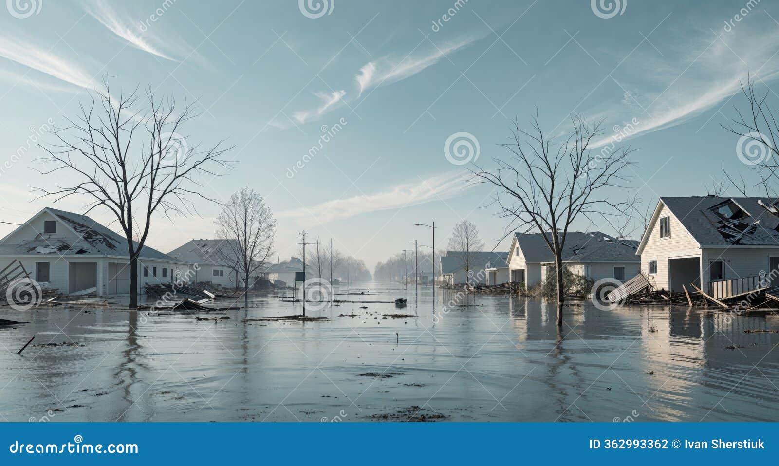 A Fictional Residential Area Devastated by Flood Damage Stock Photo ...