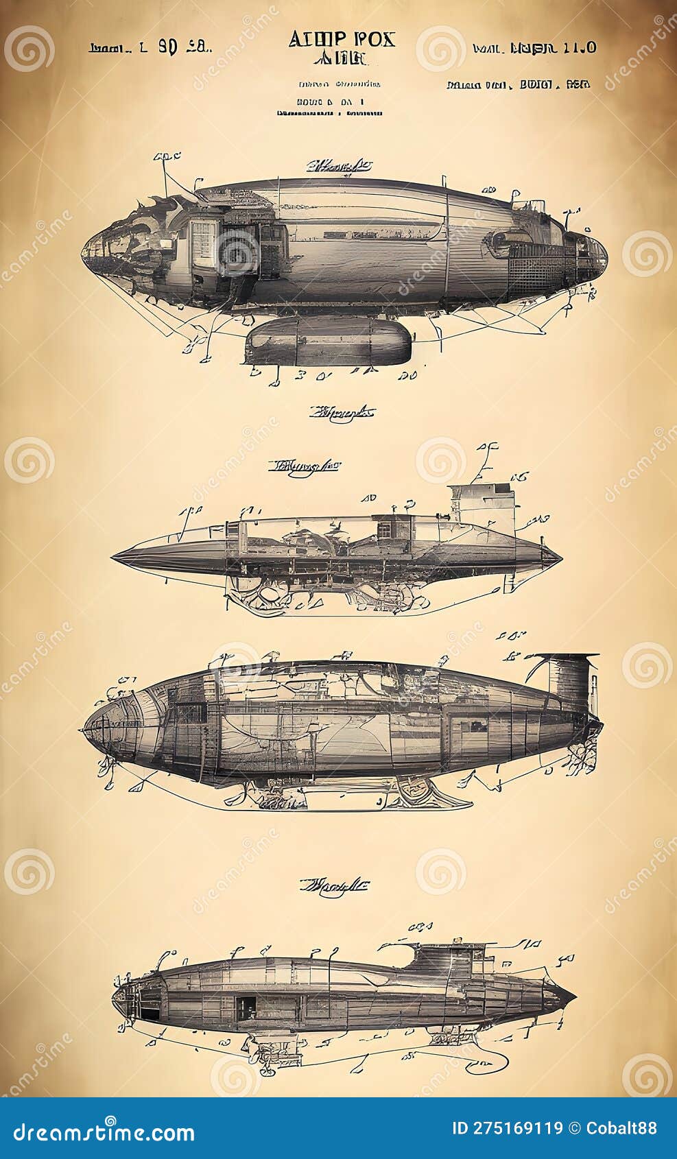 Fictional Technical Drawing of Non-existent Technology, Drawn on Old ...