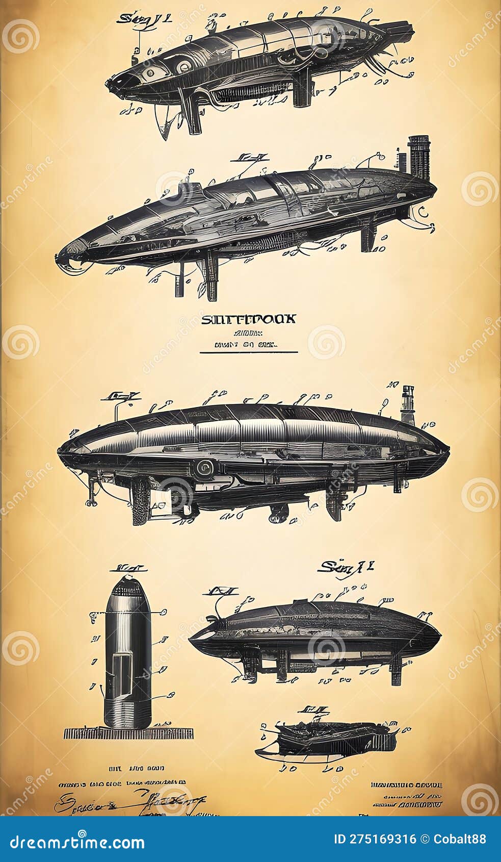 Fictional Technical Drawing Of Non-existent Technology, Drawn On Old ...