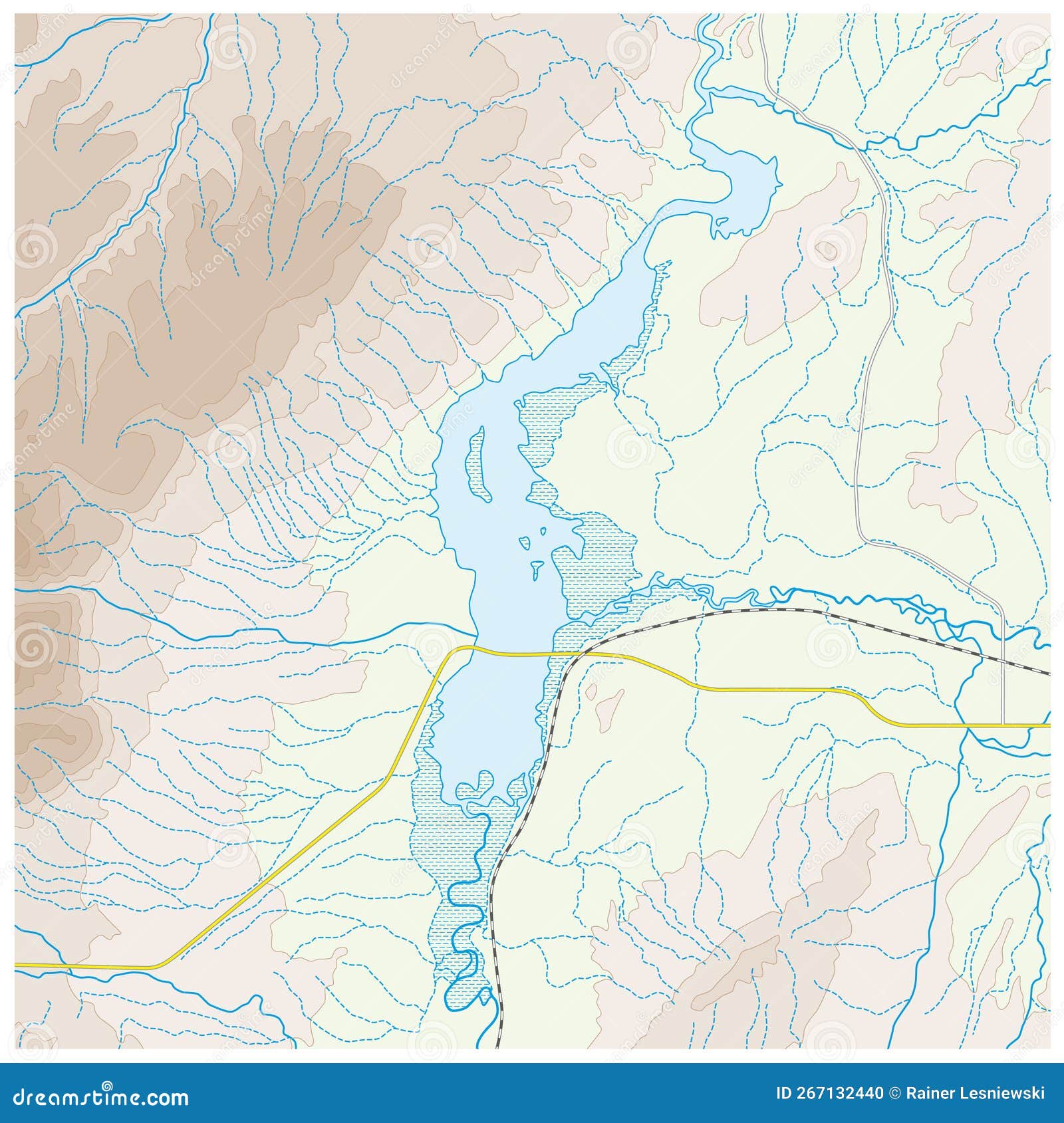 Fictional Topographic Map with Lake and Mountains Stock Vector ...