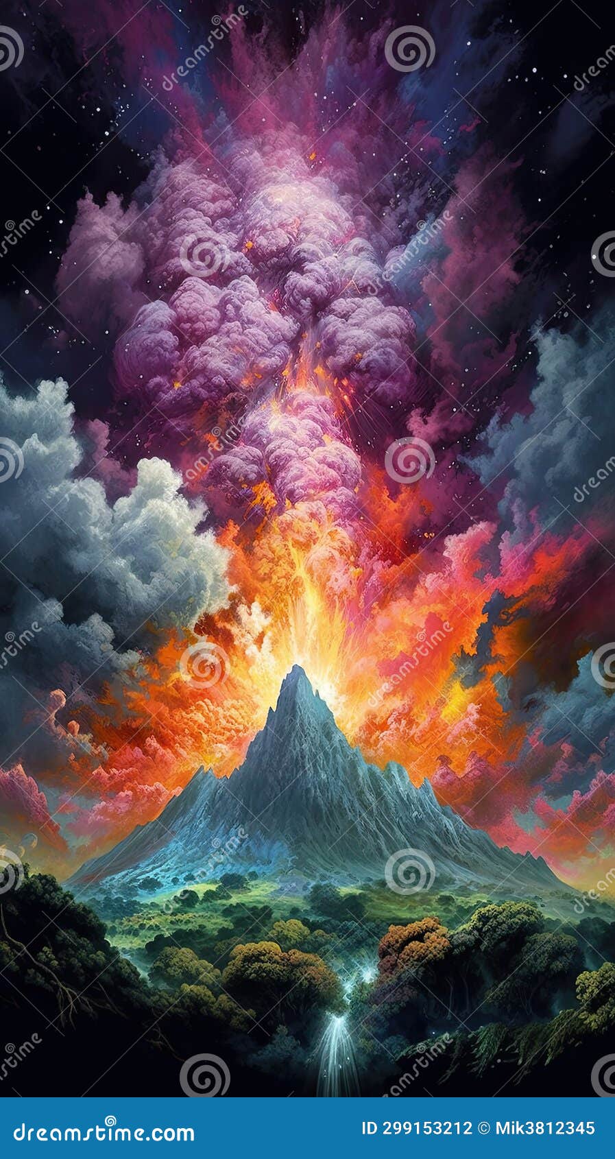 Fictional Volcano in Full Eruption. Stock Illustration - Illustration ...