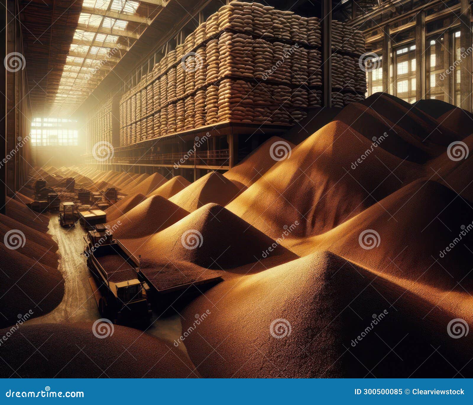 Fictional Warehouse Full of Piles of Coffee Stock Illustration ...