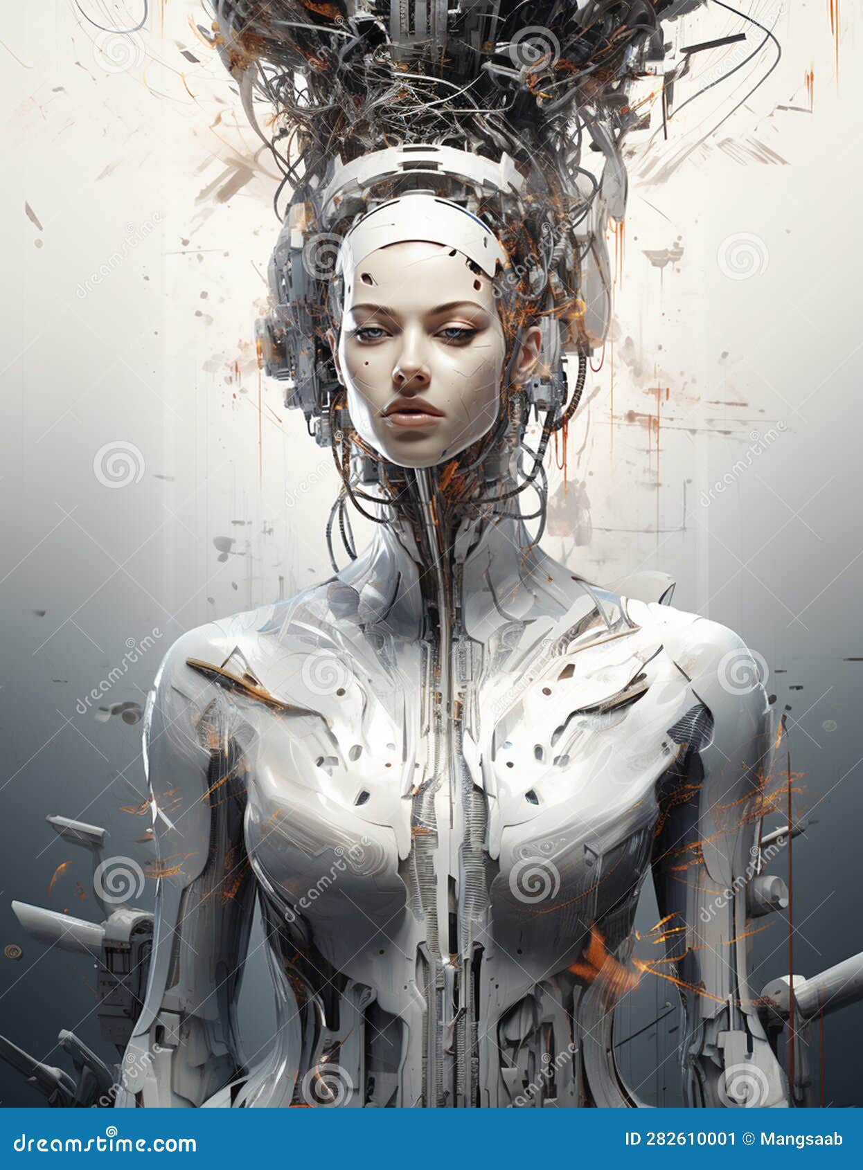 Fictional White Cyborg Robot Girl. Mechanical Element is Blended into ...