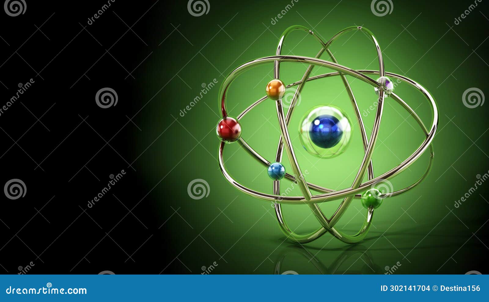 Fictitious Atom Model with Core and Orbiting Spheres. 3D Illustration ...