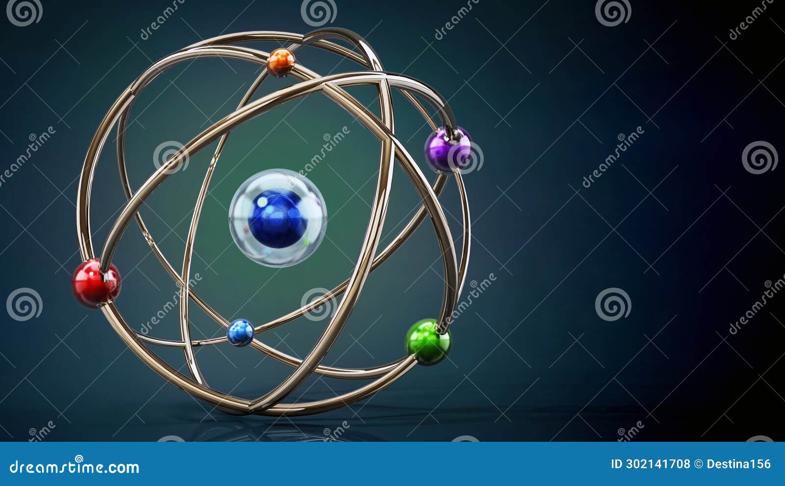 Fictitious Atom Model With Core And Orbiting Spheres. 3D Illustration ...