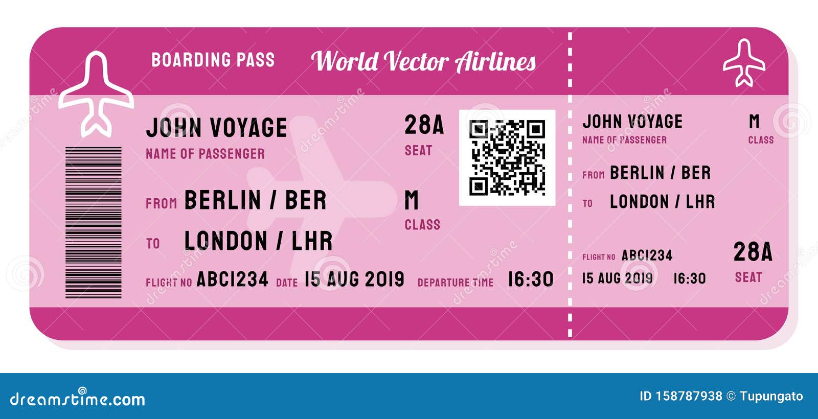 Fictitious boarding pass stock vector. Illustration of aircraft - 158787938