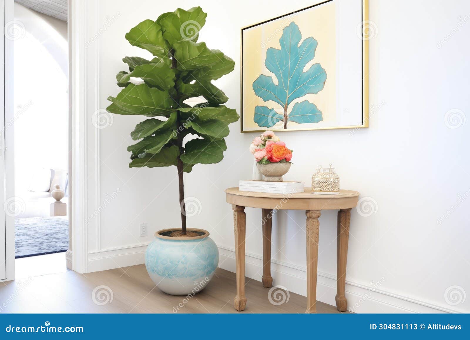 Fiddle Leaf Fig Tree Corner in a Bright Entryway Stock Image - Image of ...