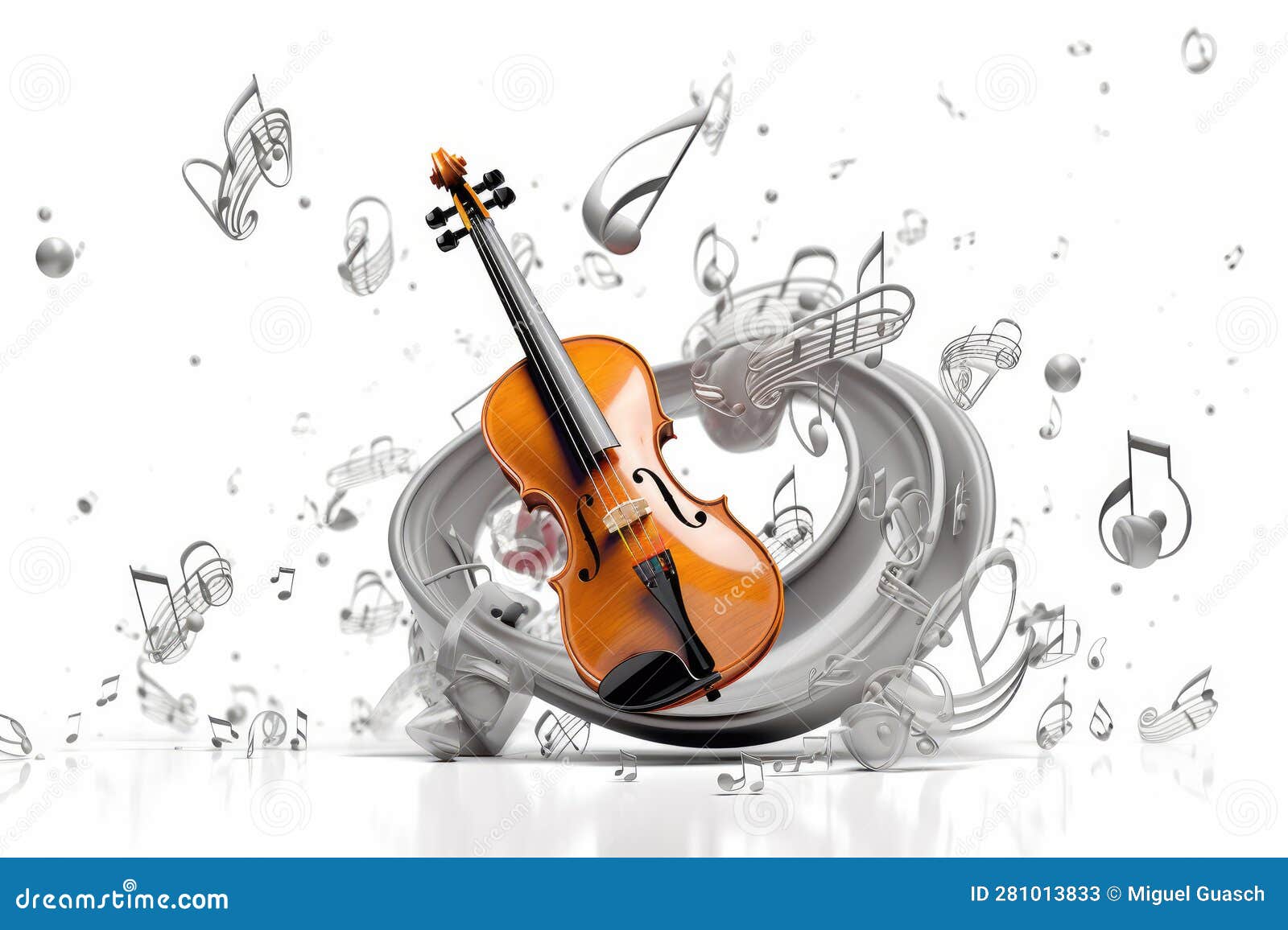 Fiddle with Music Notes Isolated on White Background Stock Illustration ...